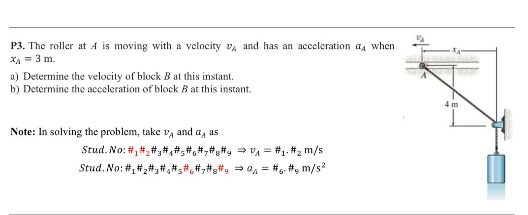 Solved P3. ﻿The roller at A ﻿is moving with a velocity vA | Chegg.com