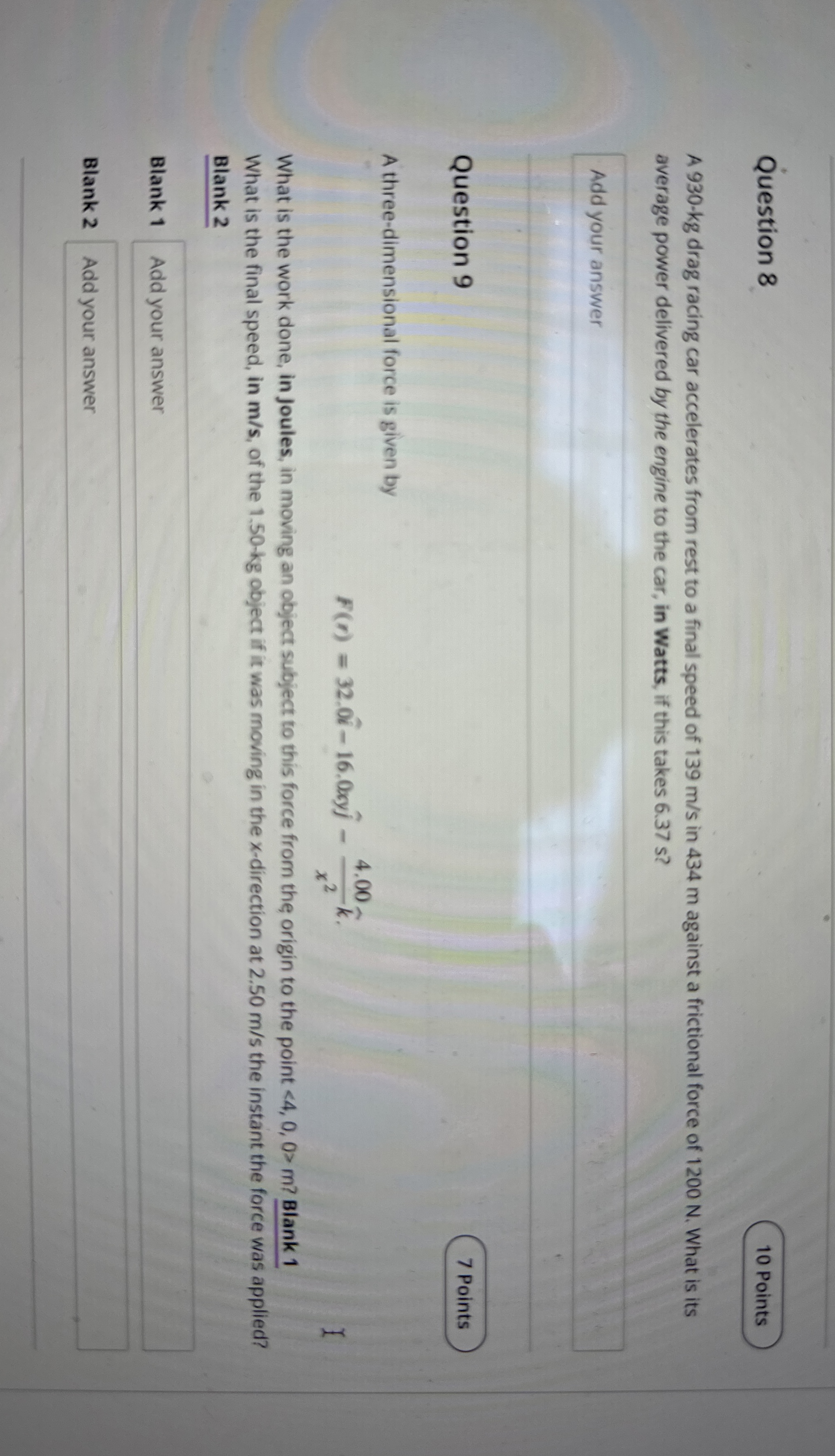 Solved BOTH PLEASE Question 810 ﻿PointsA 930-kg drag racing | Chegg.com
