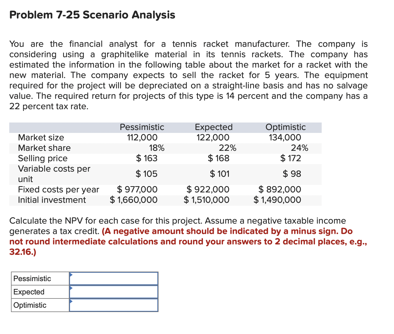 Solved Problem 7-25 ﻿Scenario AnalysisYou are the financial | Chegg.com