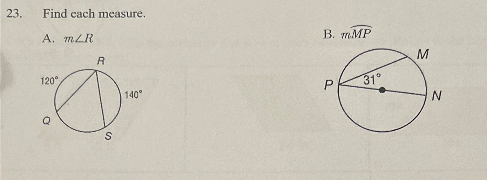 Solved Find each measure.A. m?RB. mMP⏜ | Chegg.com