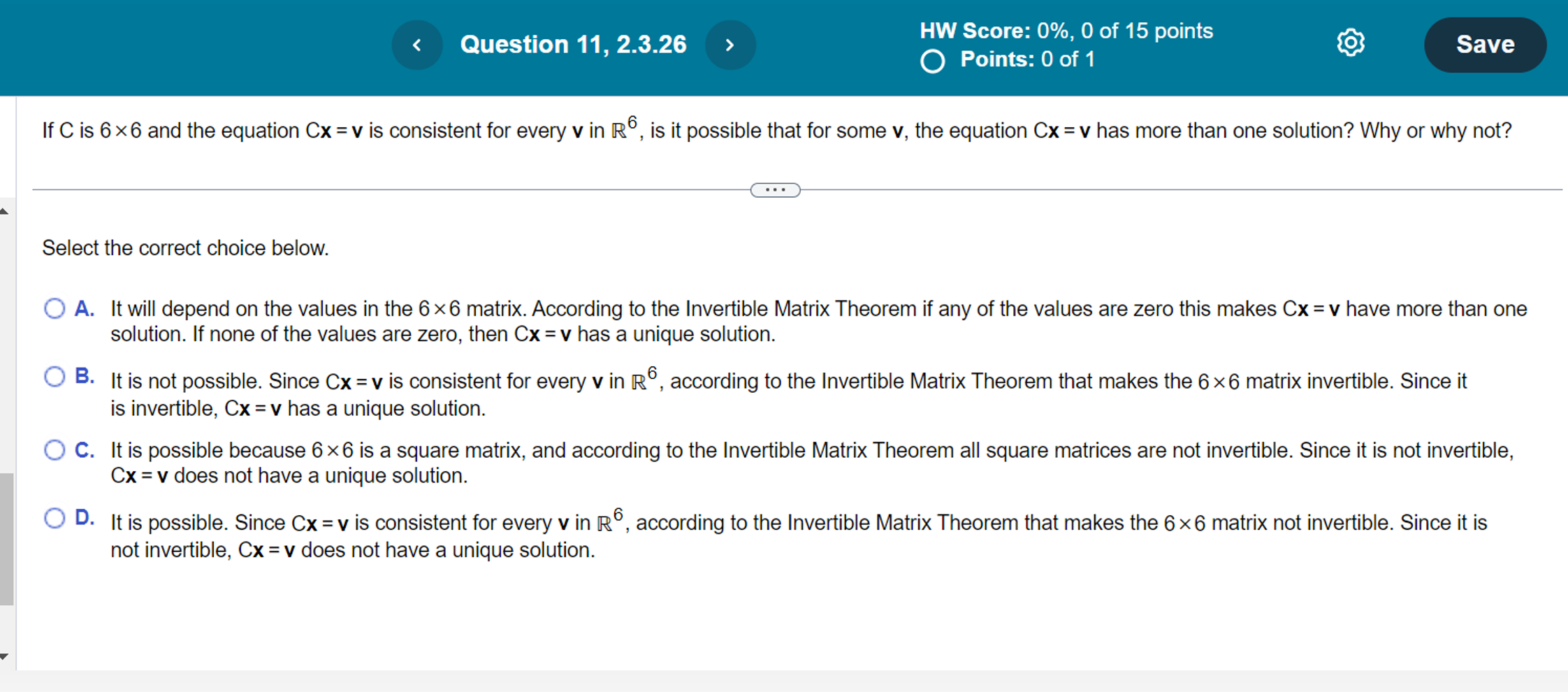 Solved If C ﻿is 6×6 ﻿and the equation Cx=v ﻿is consistent | Chegg.com