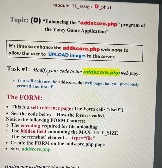 Solved Topic: (D) "Enhancing the "addscore.php" program of | Chegg.com