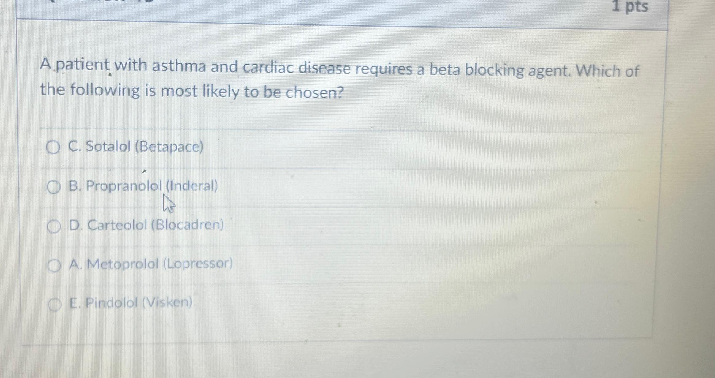 Solved A patient with asthma and cardiac disease requires a | Chegg.com