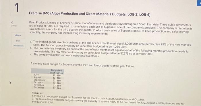 Solved Exercise 8-10 (Algo) Production and Direct Materials | Chegg.com