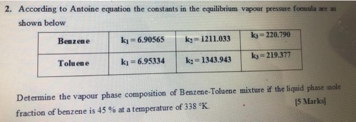 Solved 2. According to Antoine equation the constants in the | Chegg.com