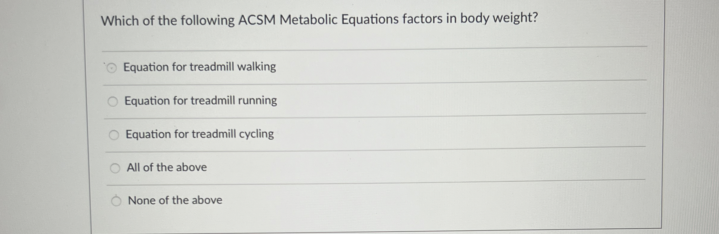 Solved Which of the following ACSM Metabolic Equations | Chegg.com
