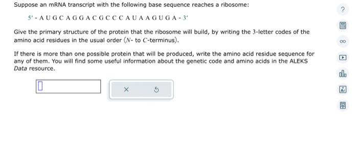 Solved Suppose an mRNA transcript with the following base | Chegg.com