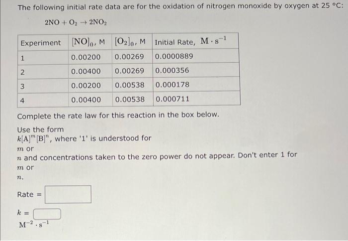 Solved The following initial rate data are for the oxidation | Chegg.com