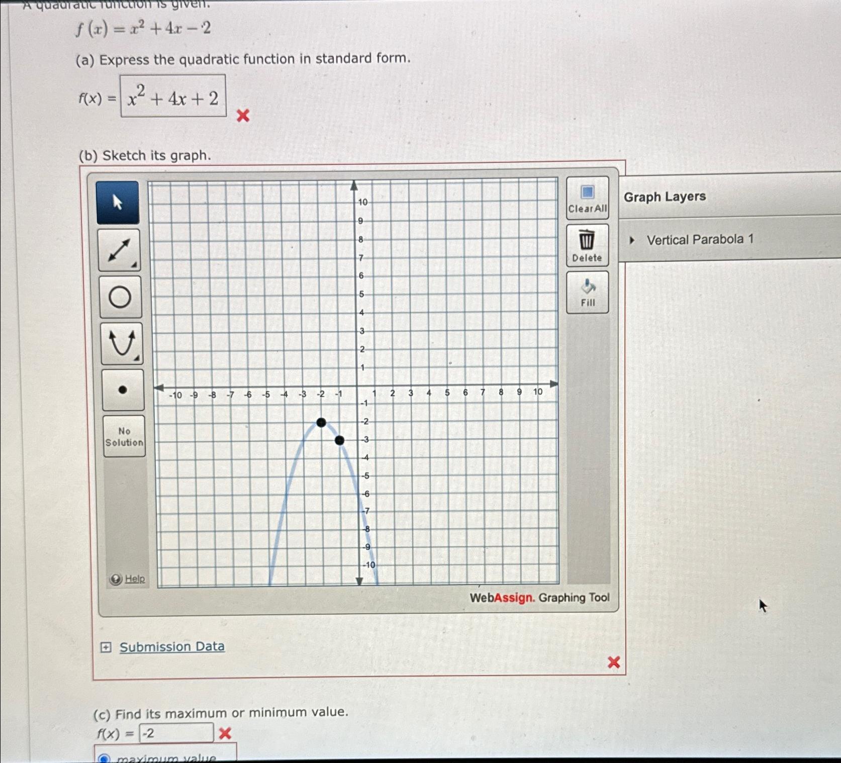 Solved A quadiatic tuliction 15 ﻿givell.f(x)=x2+4x-2(a) | Chegg.com