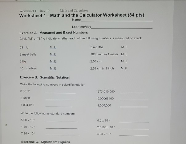 Solved Worksheet 1 - Rev 10 Math and Calculator Worksheet 1 | Chegg.com