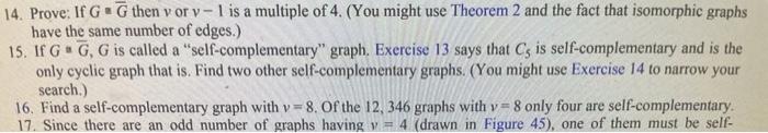 Solved 14. Prove: If G=Gˉ then v or v−1 is a multiple of 4 . | Chegg.com