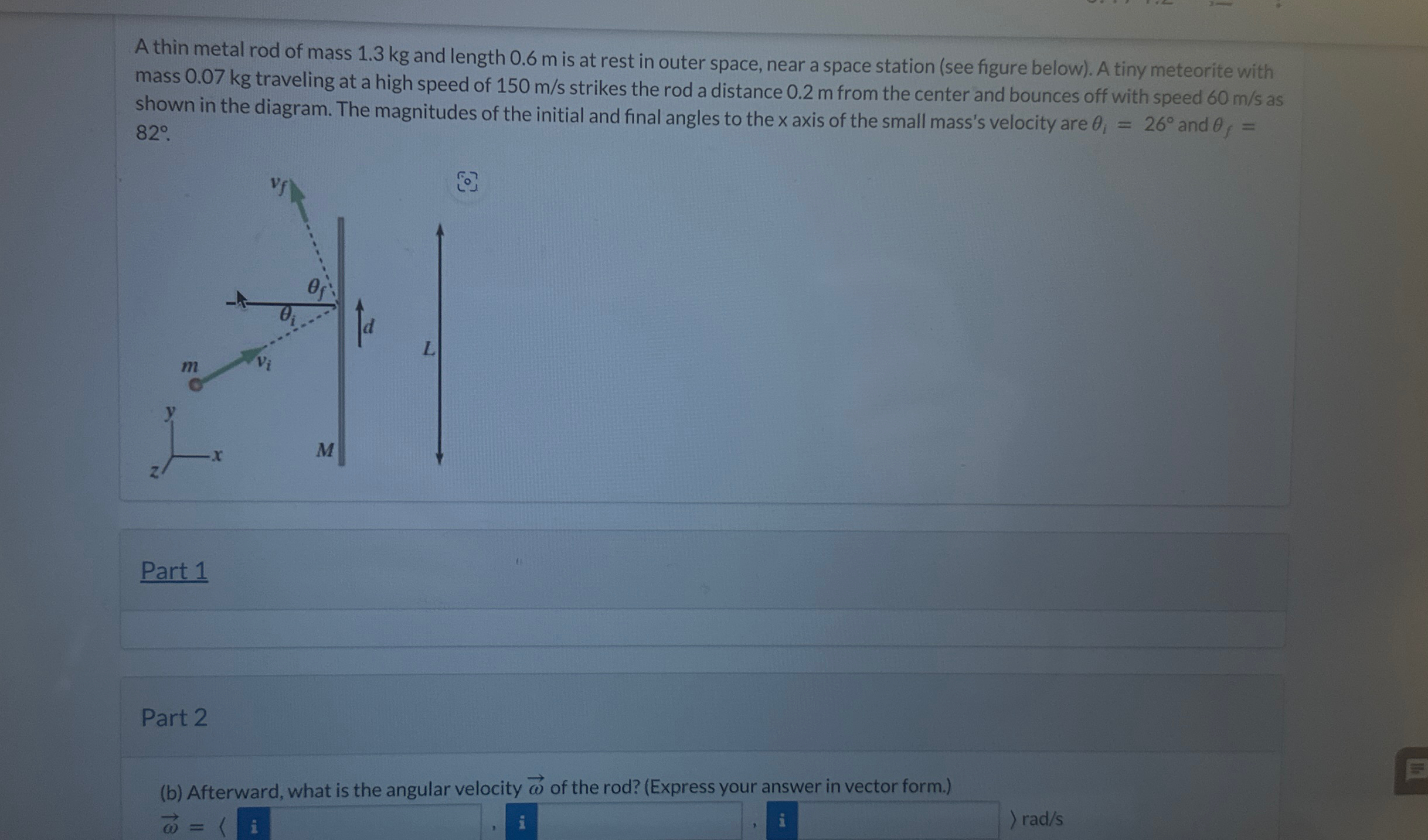 Solved A thin metal rod of mass 1.3kg ﻿and length 0.6m ﻿is | Chegg.com