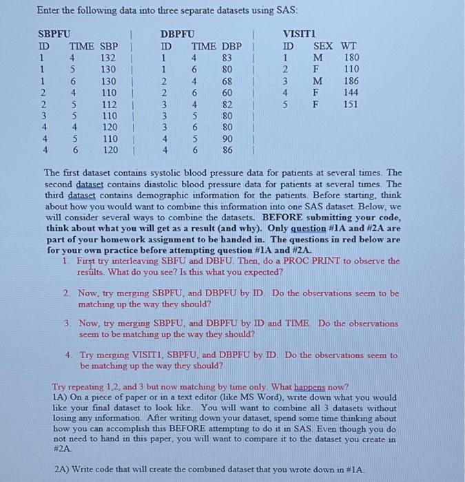 Solved Enter the following data into three separate datasets | Chegg.com
