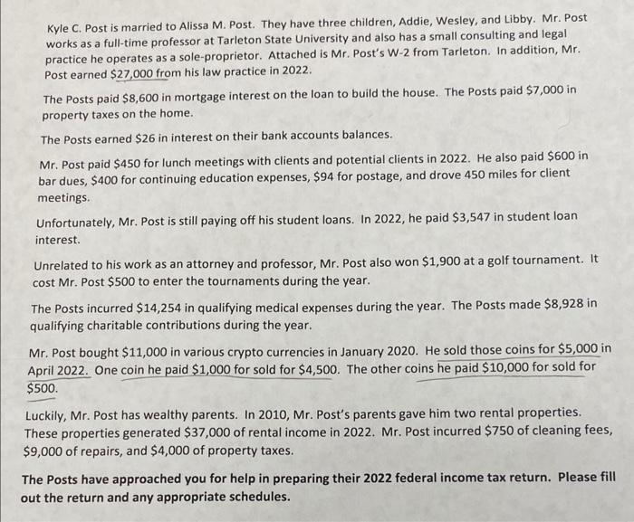 Kyle C. Post is married to Alissa M. Post. They have | Chegg.com