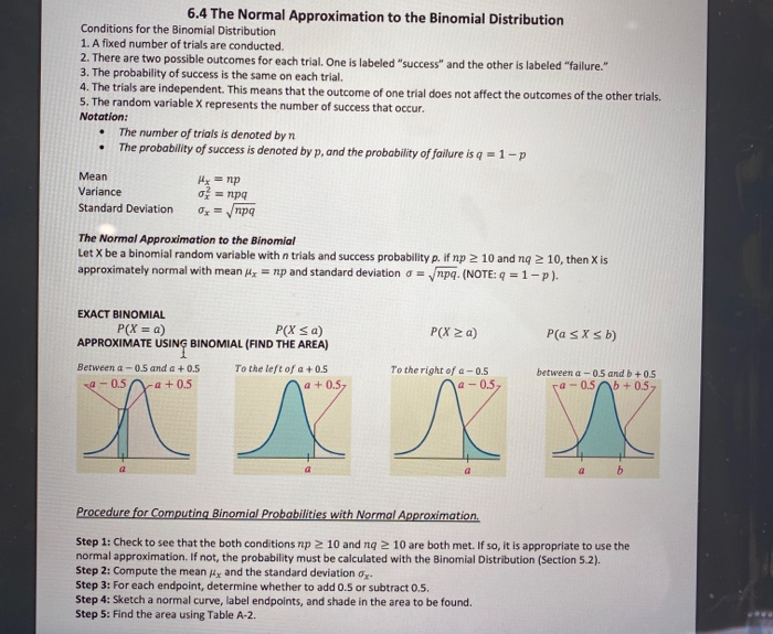 Solved 6.4 The Normal Approximation to the Binomial | Chegg.com
