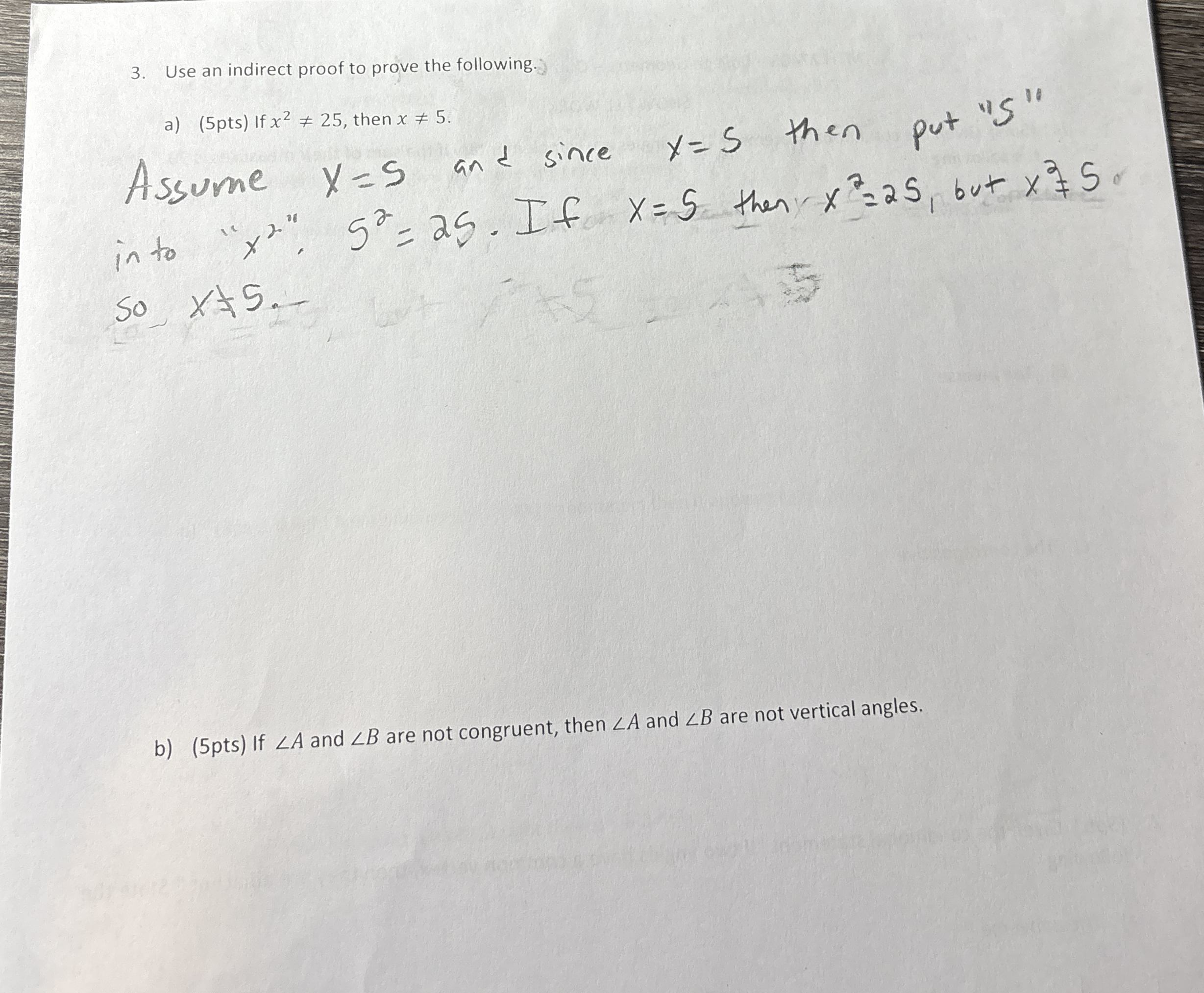 Solved Use an indirect proof to prove the | Chegg.com
