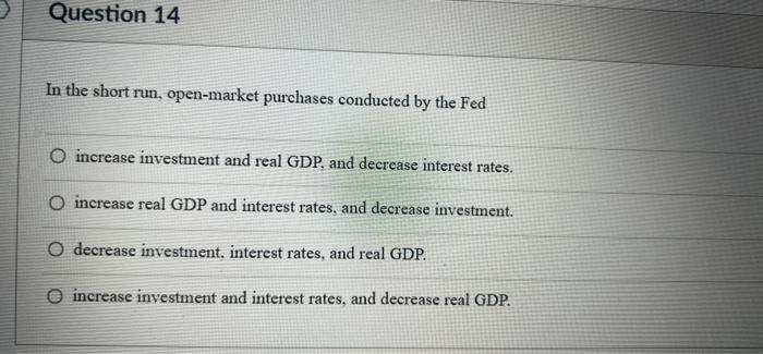 Solved Question 14 In the short run, open-market purchases | Chegg.com