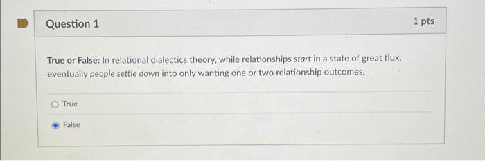 True or False: In relational dialectics theory, while | Chegg.com