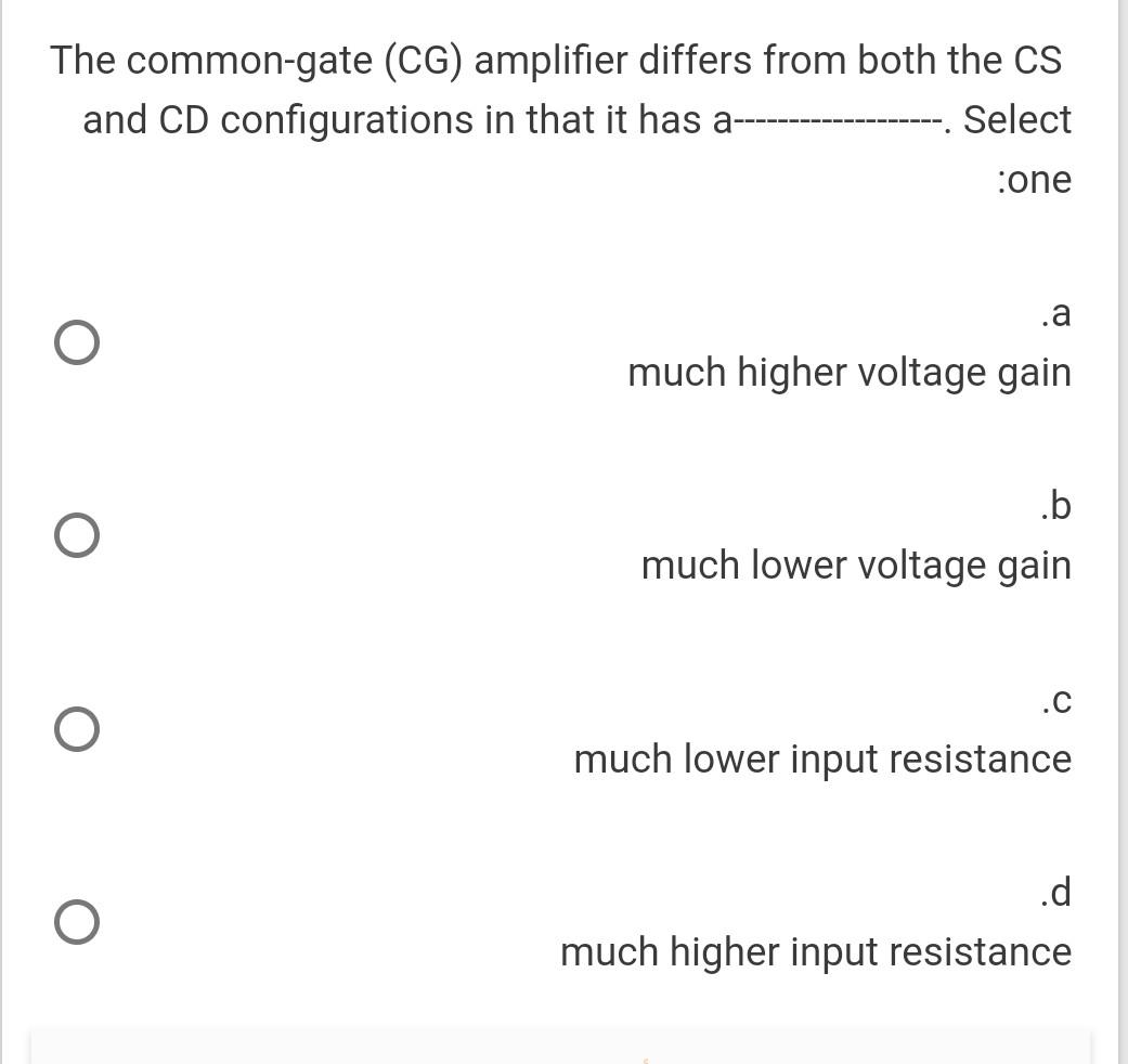 Solved The common-gate (CG) amplifier differs from both the | Chegg.com