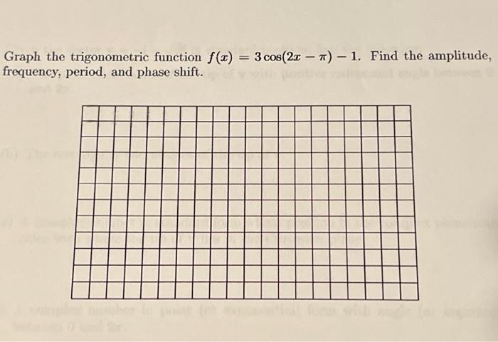 Solved Graph the trigonometric function f(x) = 3 cos(2x – ) | Chegg.com