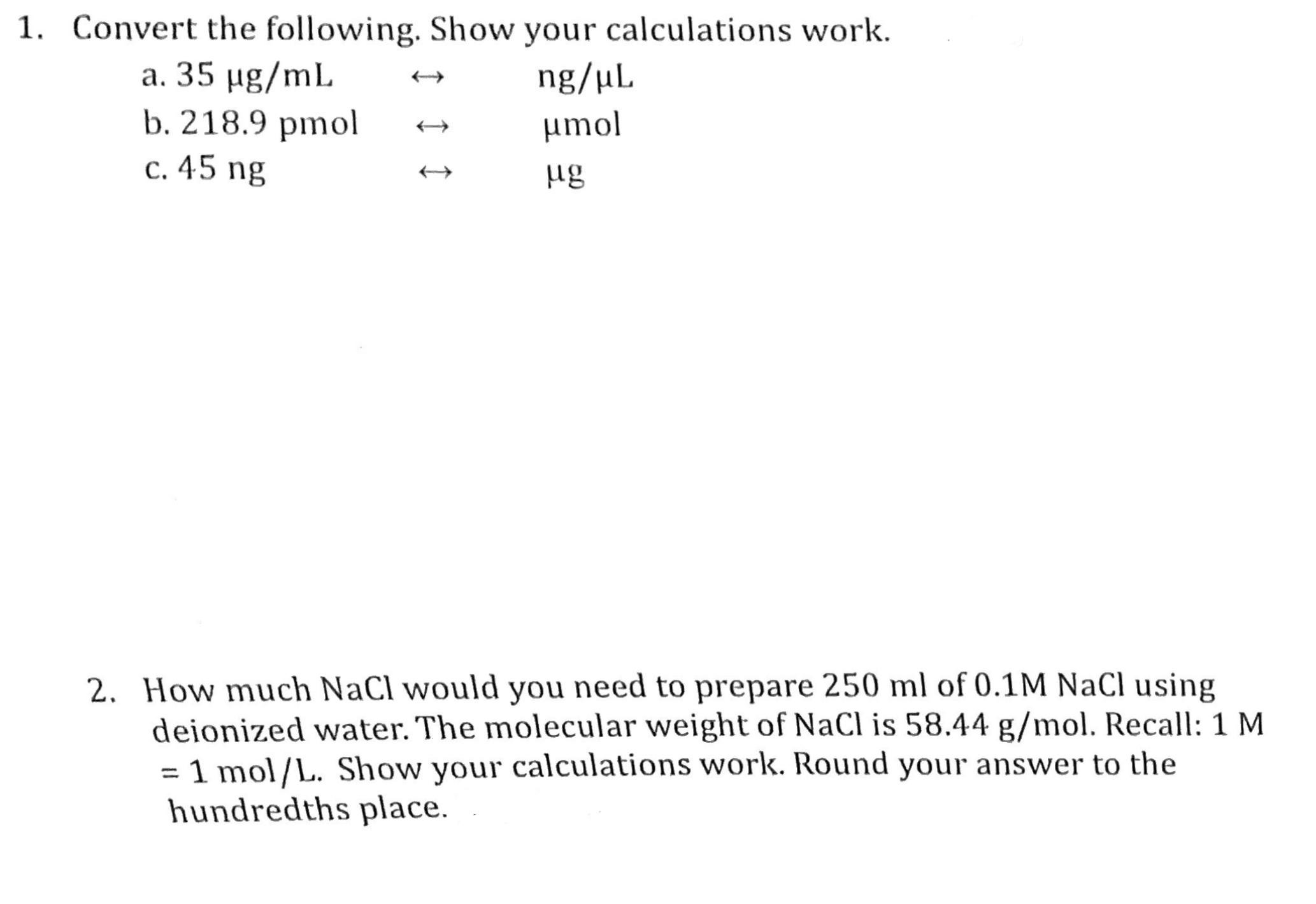 Solved Convert the following. Show your calculations | Chegg.com