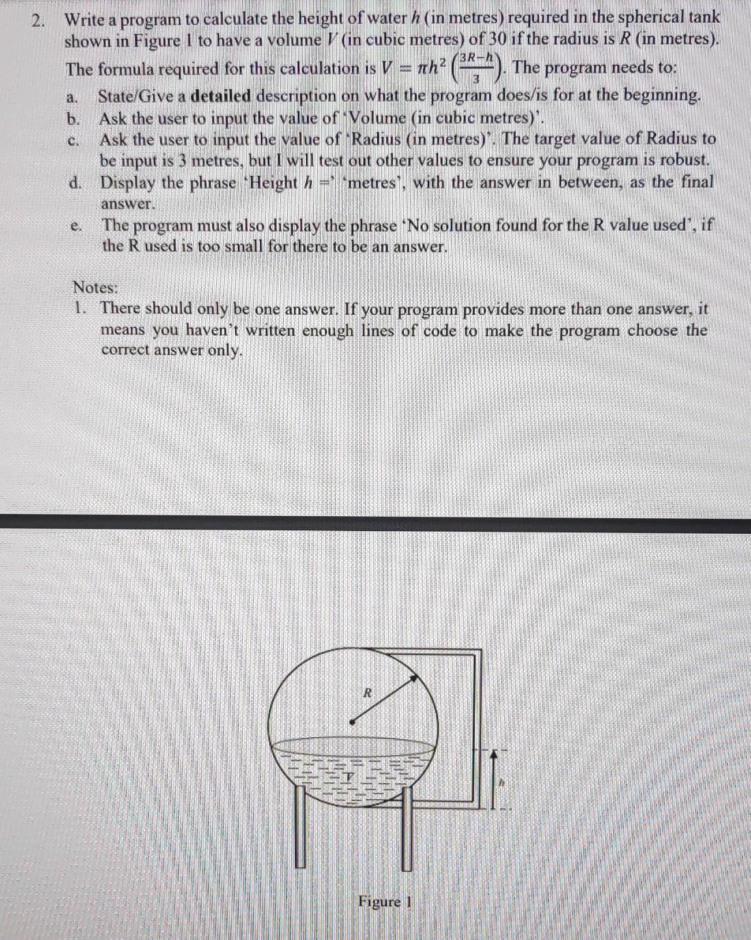 Solved 2. ith 2 a. Write a program to calculate the height | Chegg.com