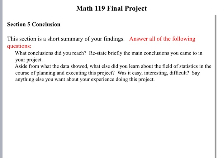 Math 119 Final Project Template Section 1 | Chegg.com