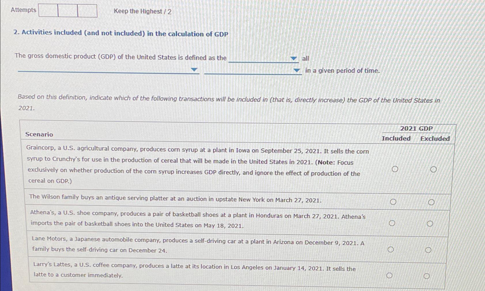 Solved AttemptsKeep the Highest / 22. ﻿Activities included | Chegg.com