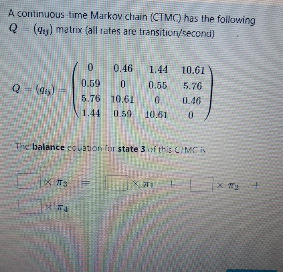 Solved A continuous-time Markov chain (CTMC) has the | Chegg.com