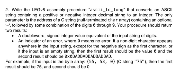 1. Write a LEGV8 assembly procedure that implements | Chegg.com