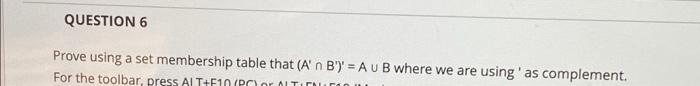Solved QUESTION 6 Prove using a set membership table that | Chegg.com