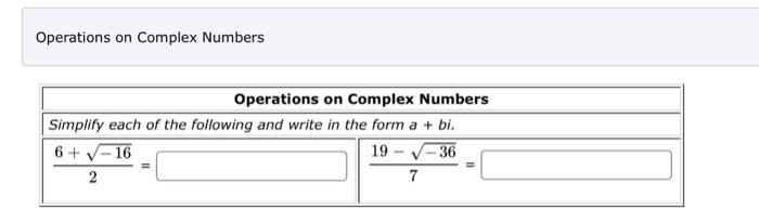 Solved Operations on Complex NumbersOperations on Complex | Chegg.com