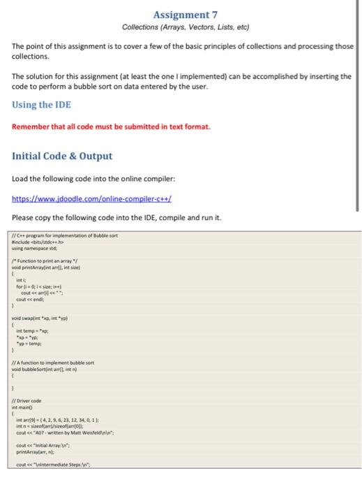 Solved Assignment 7 Collections (Arrays, Vectors, Lists, | Chegg.com