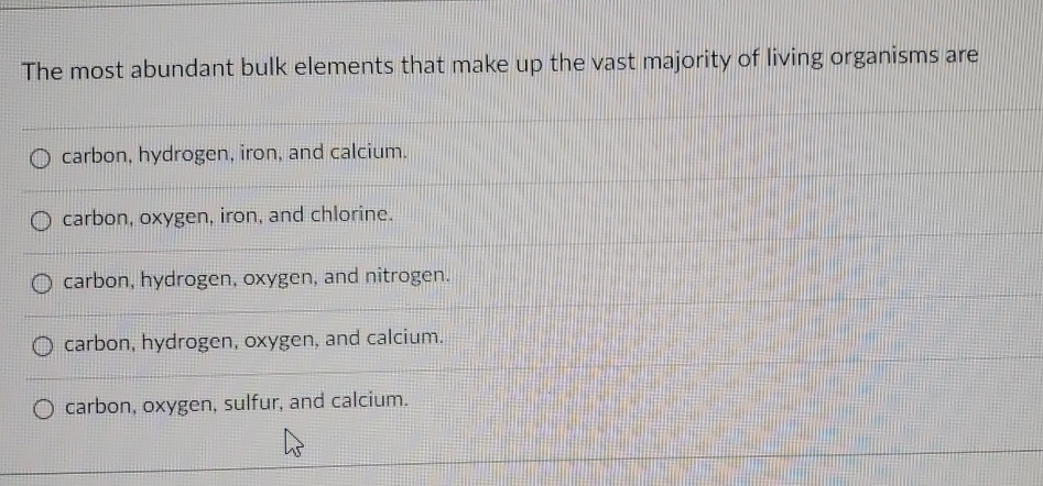 Solved The most abundant bulk elements that make up the vast | Chegg.com
