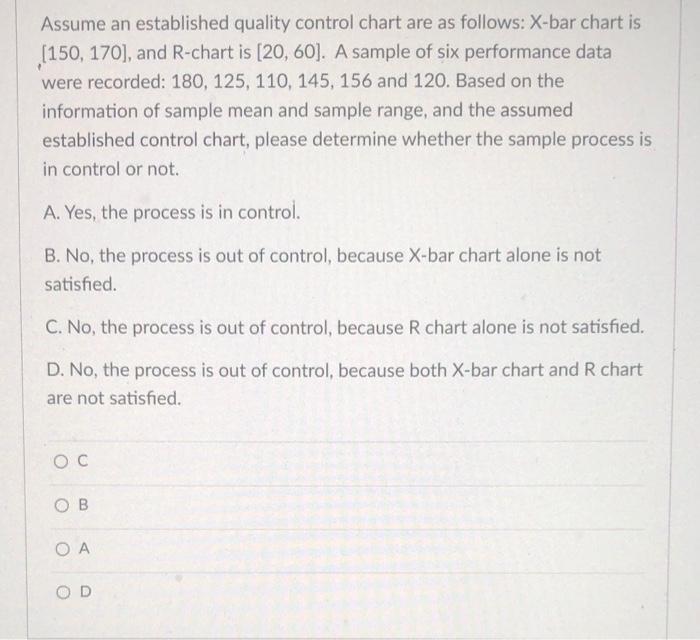 Solved Assume an established quality control chart are as | Chegg.com