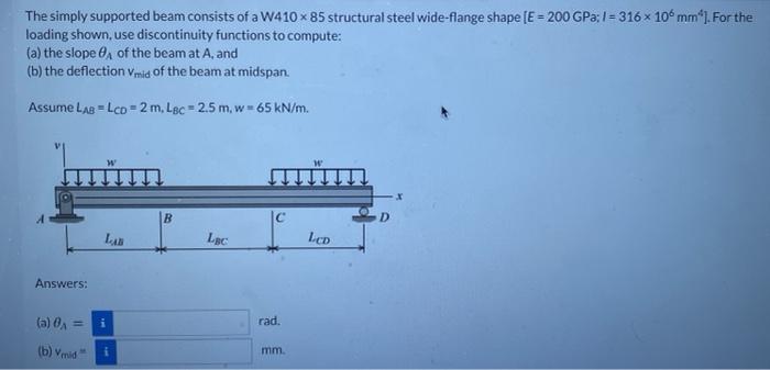 Solved The simply supported beam consists of a W410 x 85 | Chegg.com