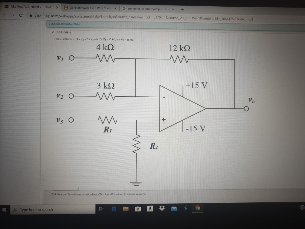 Solved Question 4 Find V1 when Vo =-14V, V2 =2V, V3 =6.1V, | Chegg.com