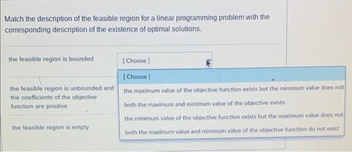 Solved Match the description of the feasible region for a | Chegg.com