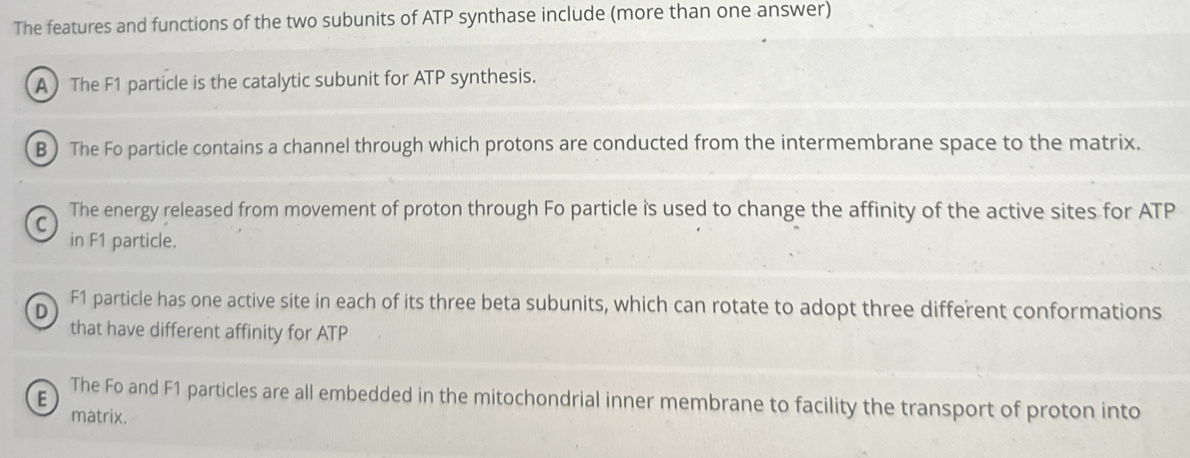 Solved The features and functions of the two subunits of ATP | Chegg.com