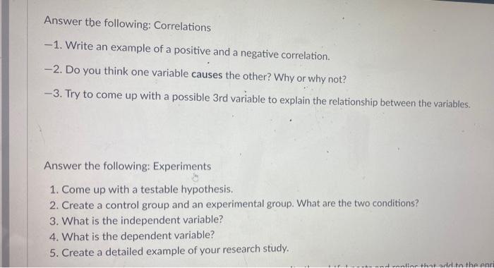 Solved Answer the following: Correlations -1. Write an | Chegg.com