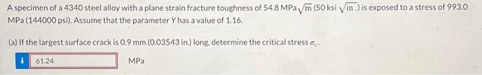 Solved Calculate the maximum internal crack length allowable | Chegg.com