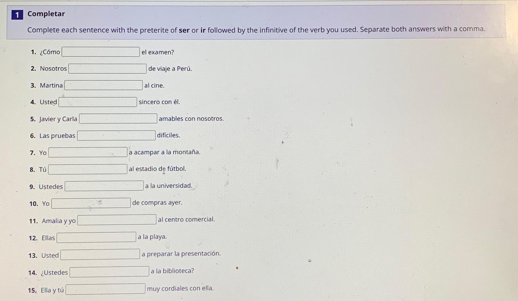 1 ﻿CompletarComplete each sentence with the preterite | Chegg.com