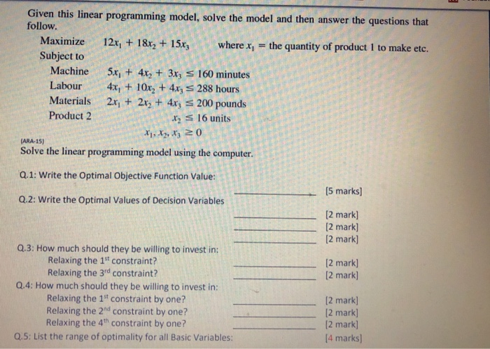 Solved Given this linear programming model, solve the model | Chegg.com