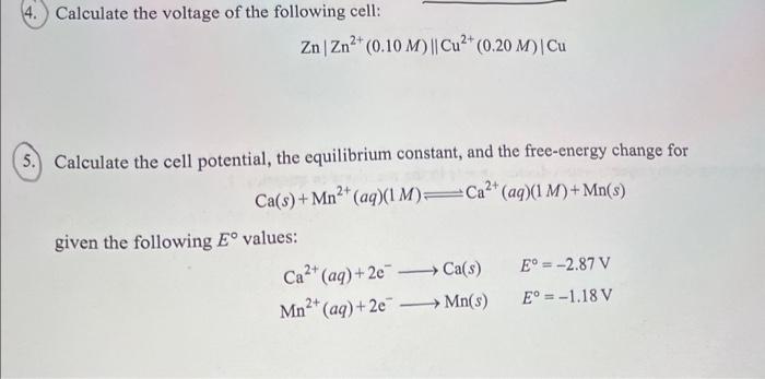 Solved (4.) Calculate the voltage of the following cell: | Chegg.com