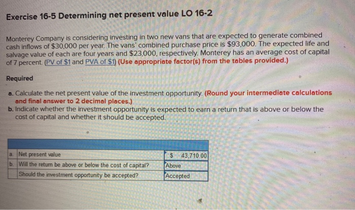 Solved Exercise 16-5 Determining net present value LO 16-2 | Chegg.com