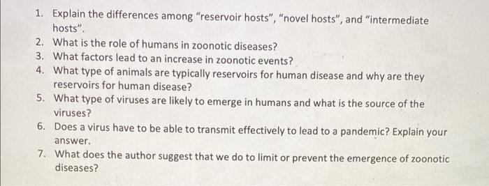 Solved 1. Explain the differences among "reservoir hosts", | Chegg.com