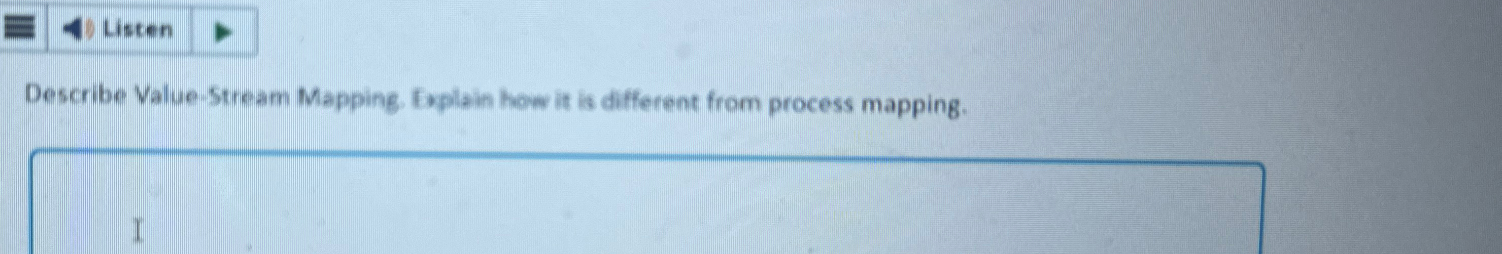 Solved ListenDescribe Value-Stream Mapping, Foplain how it | Chegg.com