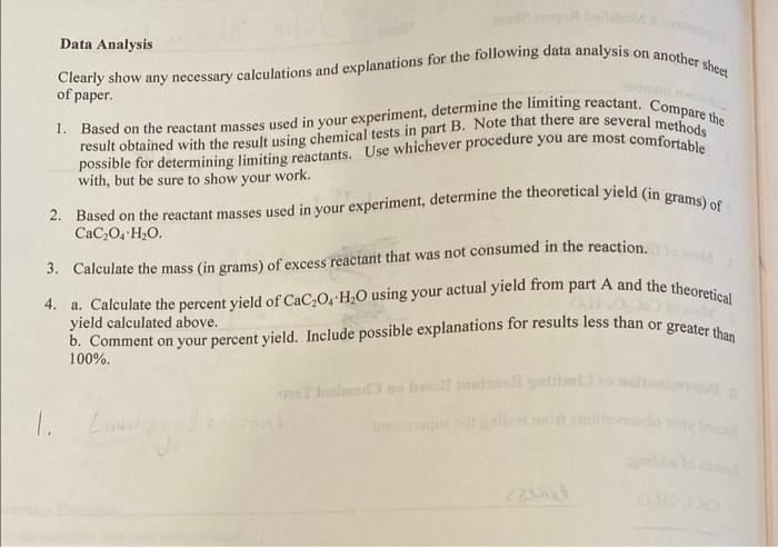 Solved Unknown number 1. Reactant masses (g) CaCl2⋅2H2O.415 | Chegg.com