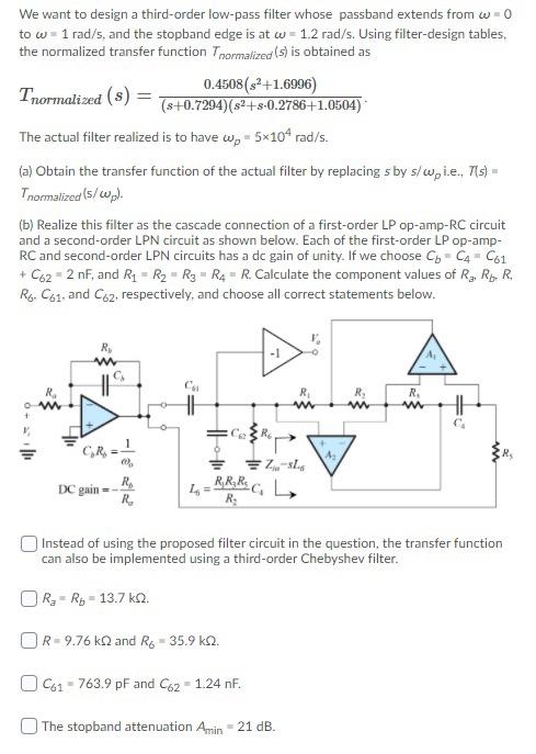 Solved We want to design a third-order low-pass filter whose | Chegg.com