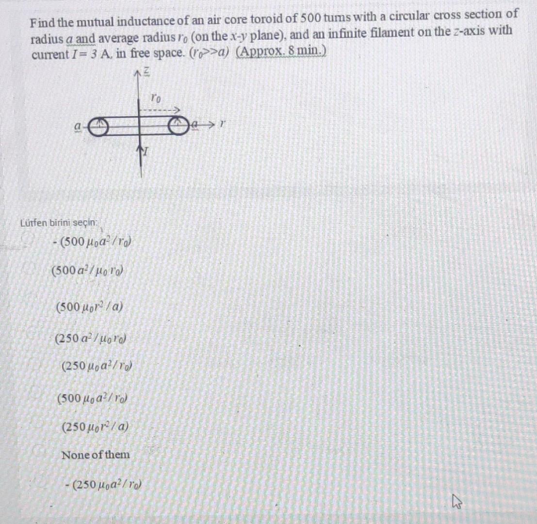 Solved Find the mutual inductance of an air core toroid of | Chegg.com